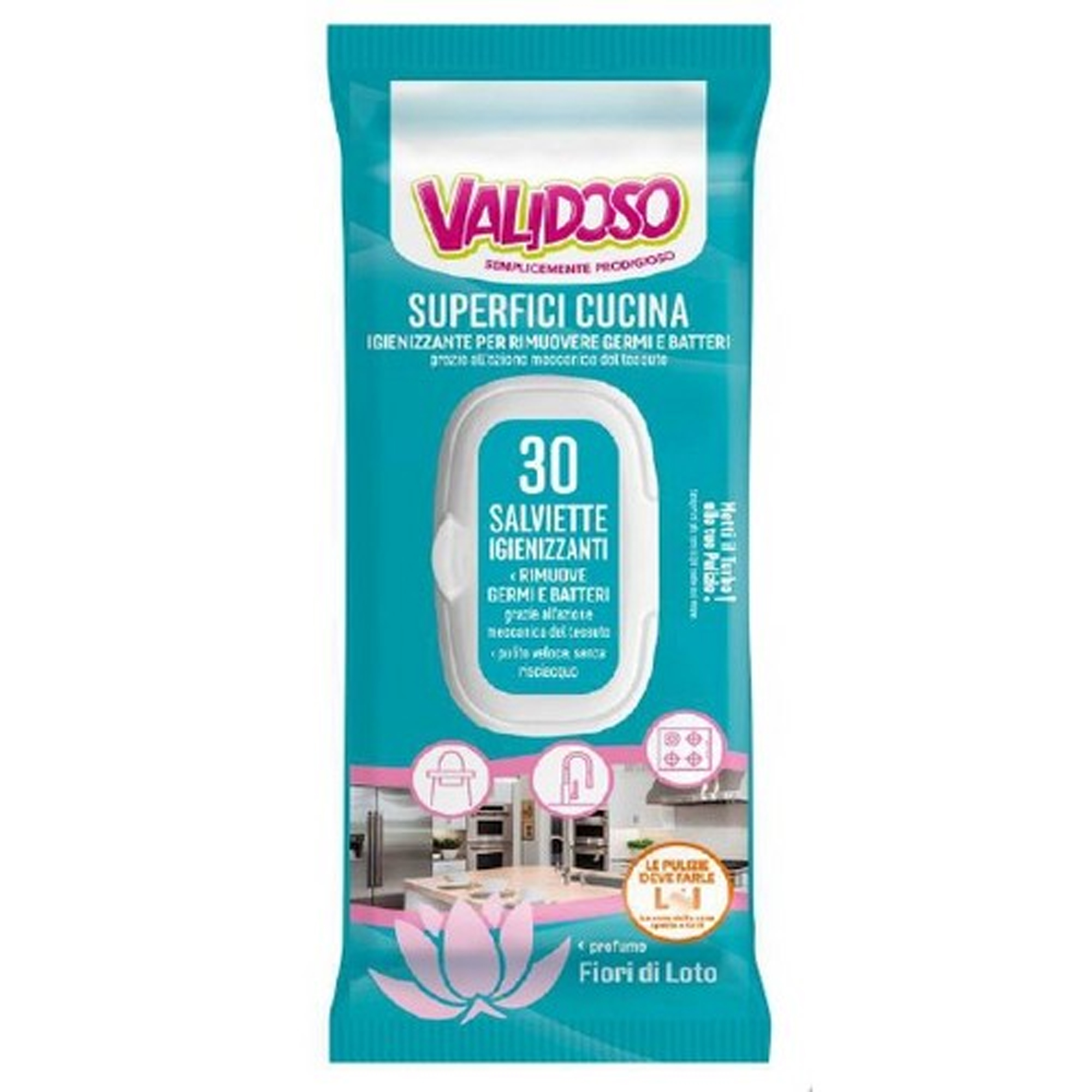 Validoso Salviettine Igienizzanti Superfici Cucina 30pz - Fiori di Loto