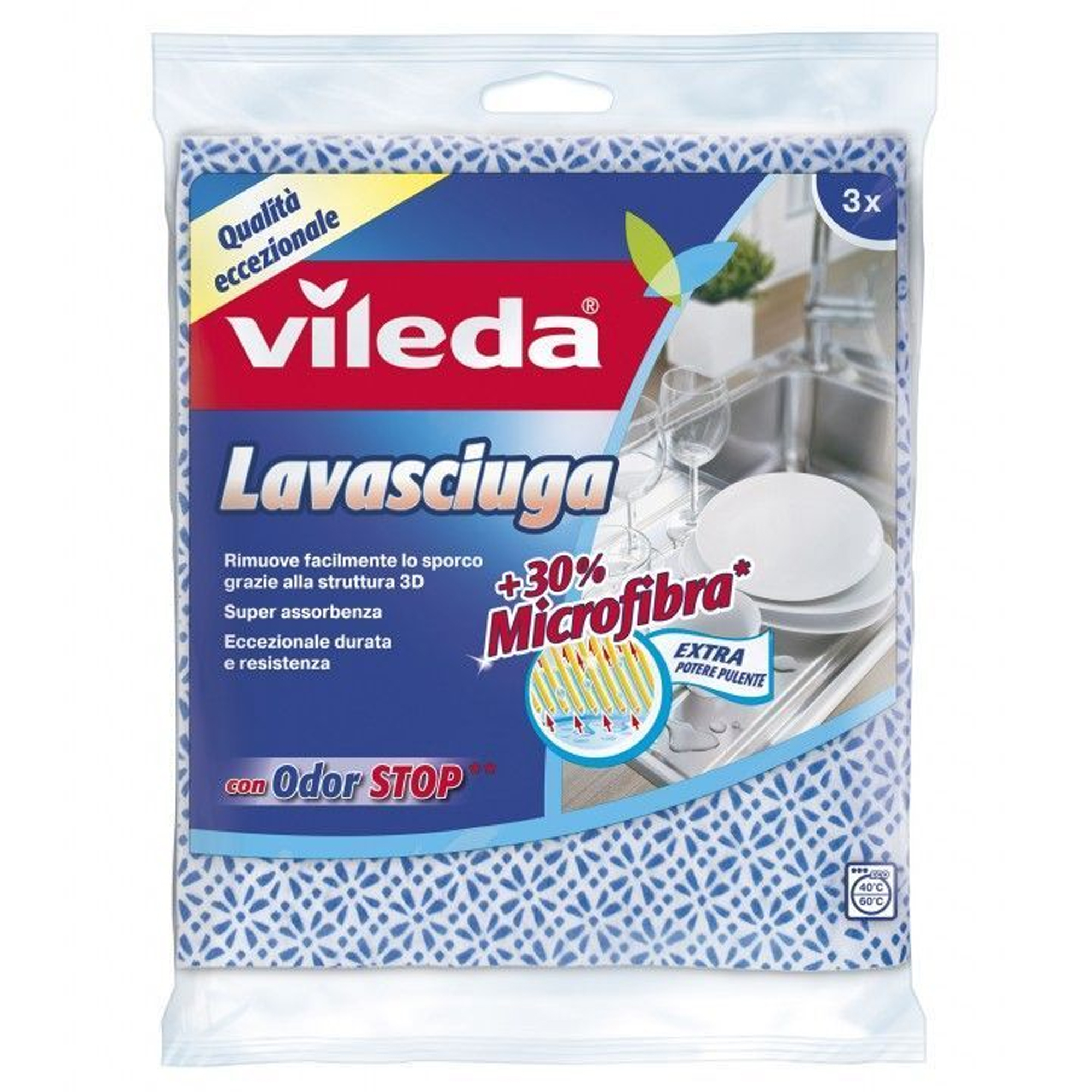 Vileda Microfibre Cloths Multipurpose Washer-Dryer - 3pcs